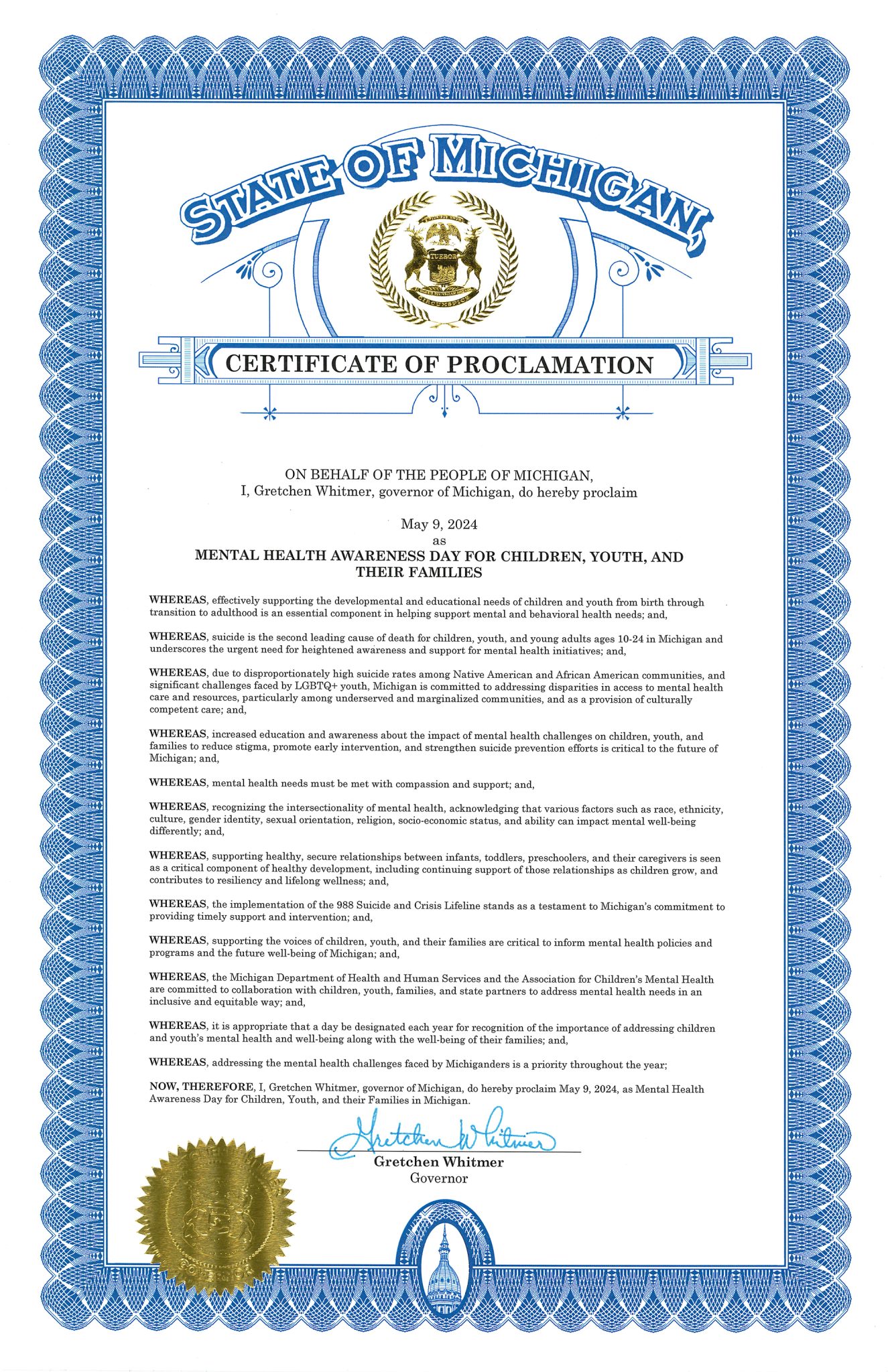 Governor Whitmer Signs Proclamation for Mental Health Awareness Day for ...